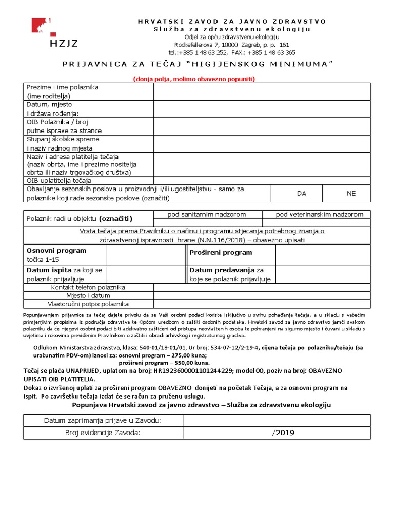 1 Prijavnica Za Tečaj | PDF