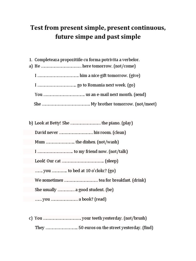 Test Timpurile Verbale Simple Engleza | PDF
