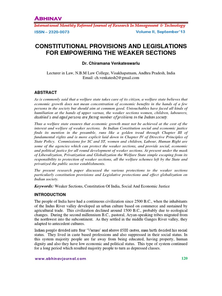 Constitutional Provisions and Legislations For Empowering The Weaker ...