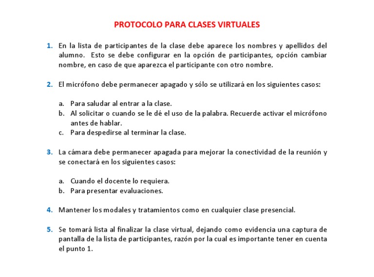 Protocolo para Clases Virtuales | PDF