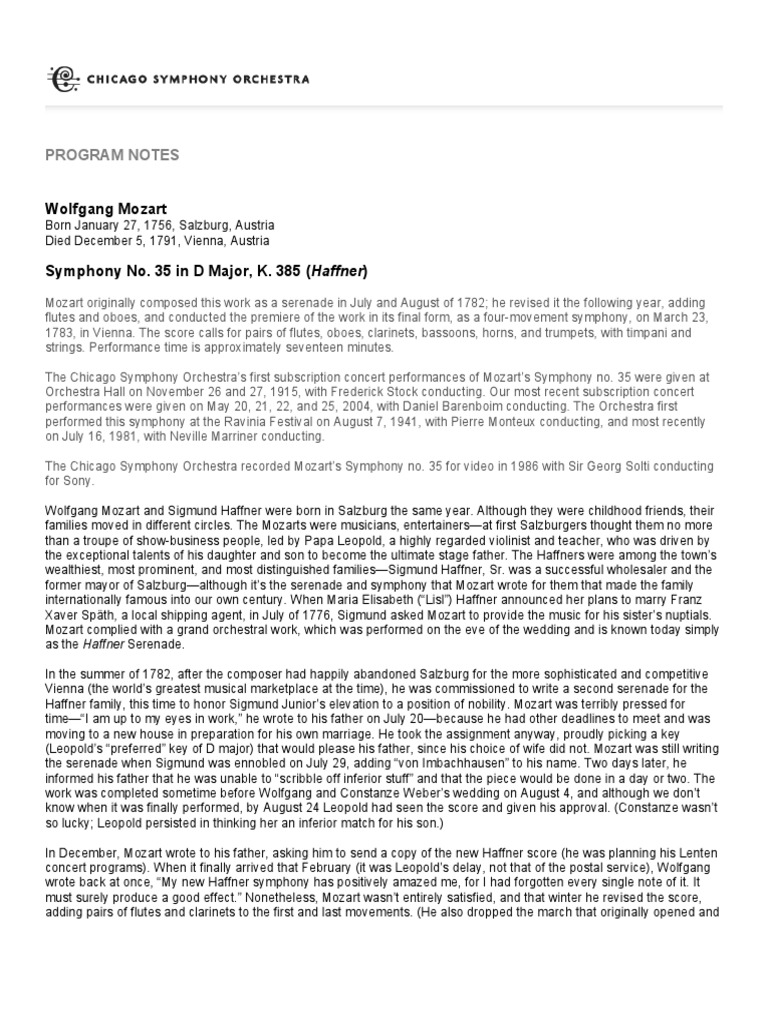 Program Notes: Wolfgang Mozart | PDF | Wolfgang Amadeus Mozart ...