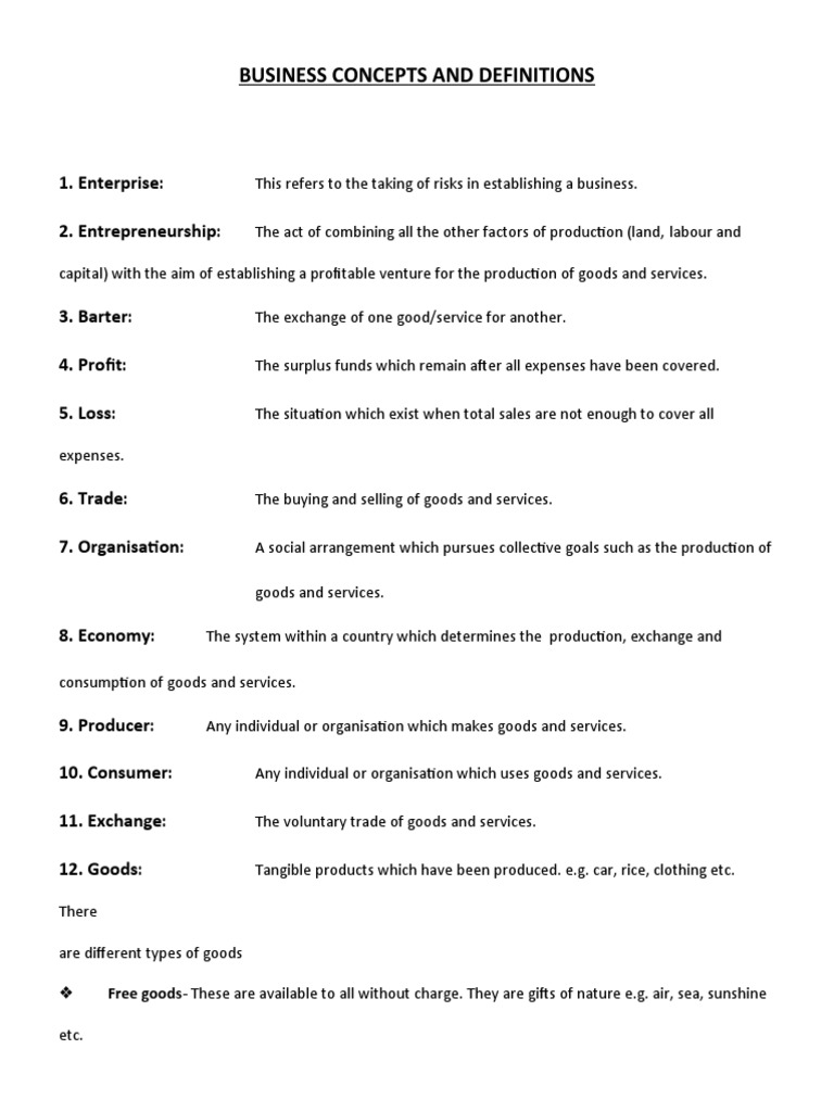 Key Business Concepts Explained | PDF | Goods | Trade