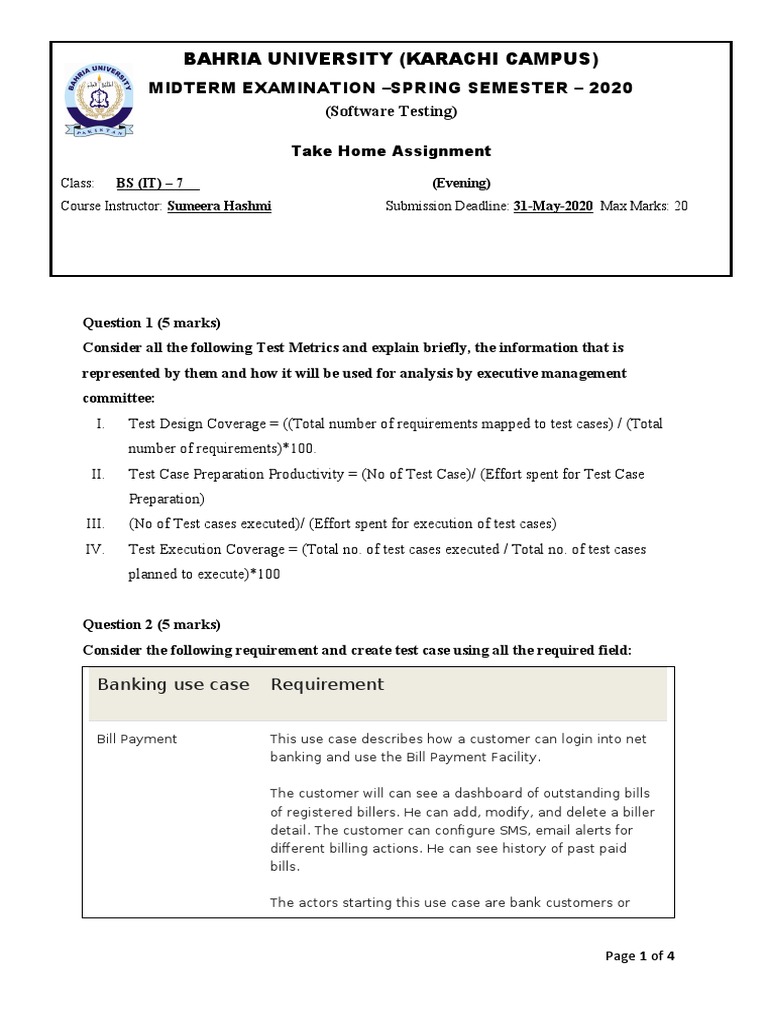 Bahria University (Karachi Campus) : Midterm Examination - Spring ...