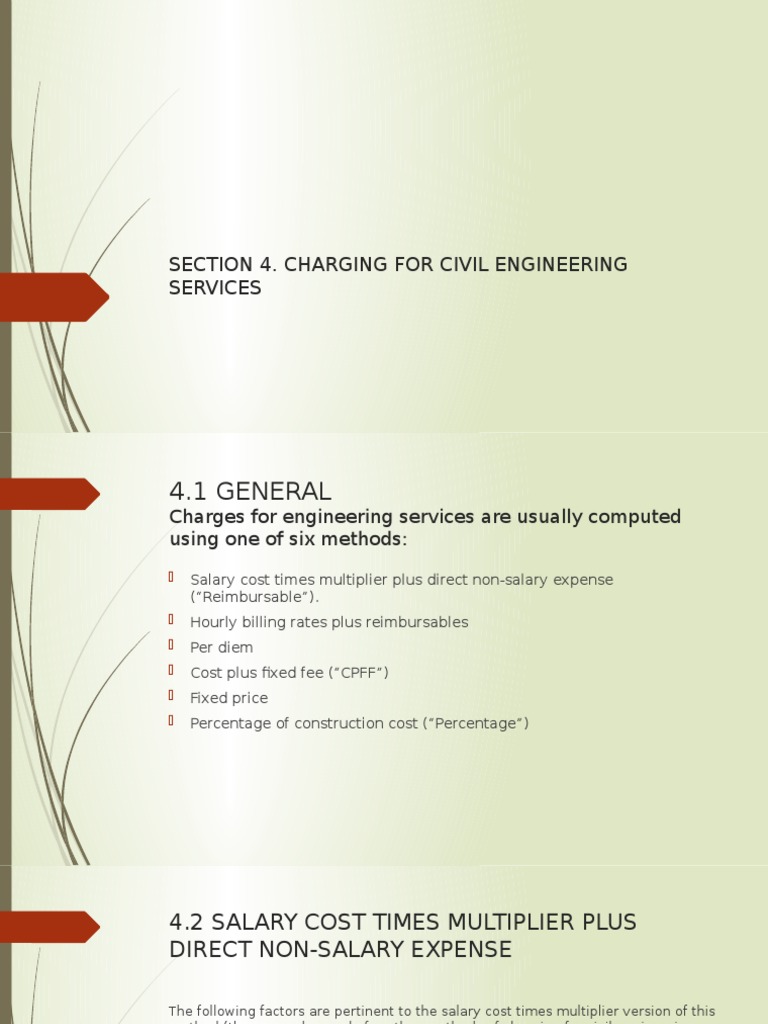 Section 4. Charging For Civil Engineering Services | PDF | Cost | Per Diem