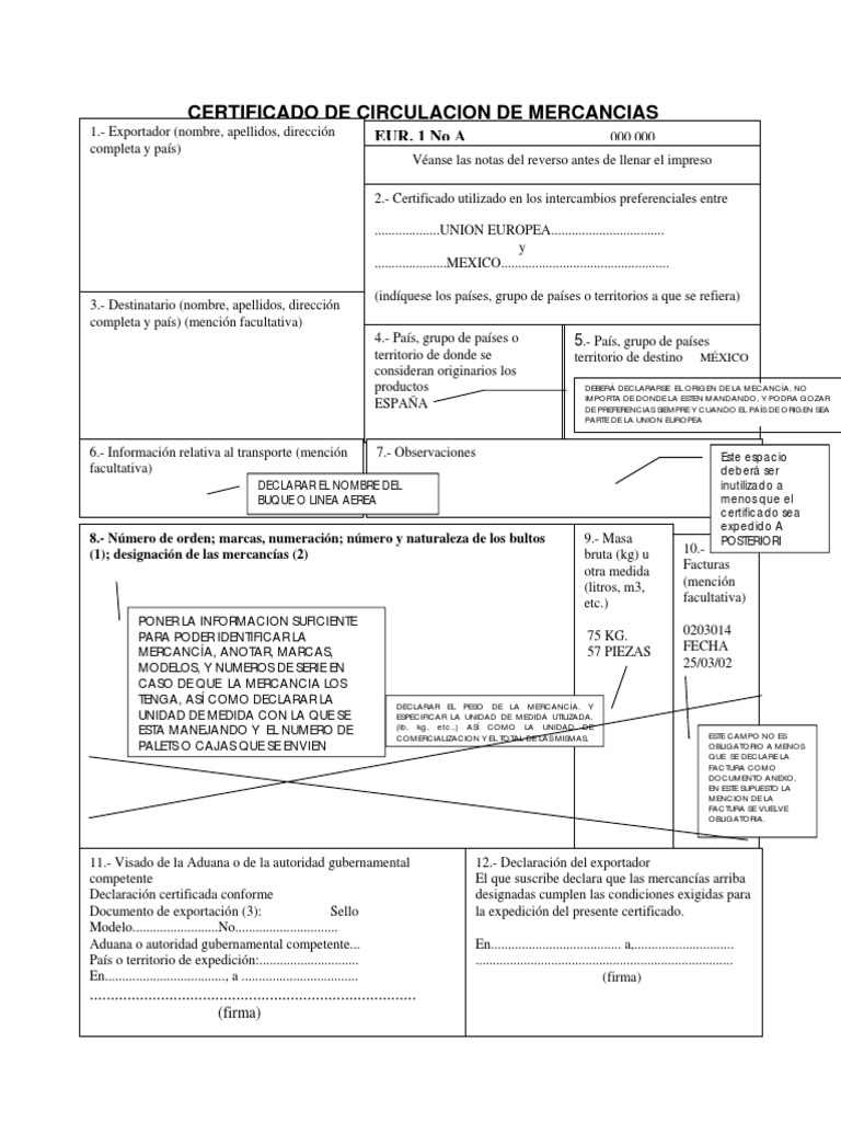 Instructivo de Llenado EUR1a PDF | PDF | Factura | aduana
