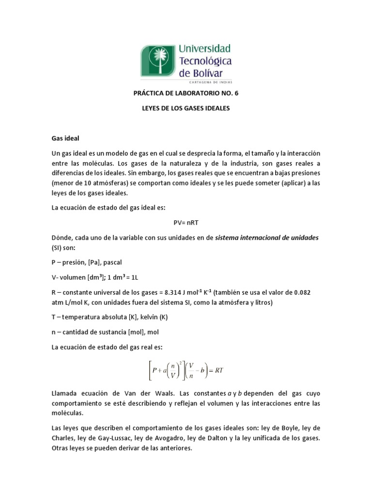 Práctica de Laboratorio No.6 - Virtual | PDF | Gases | Mole (Unidad)