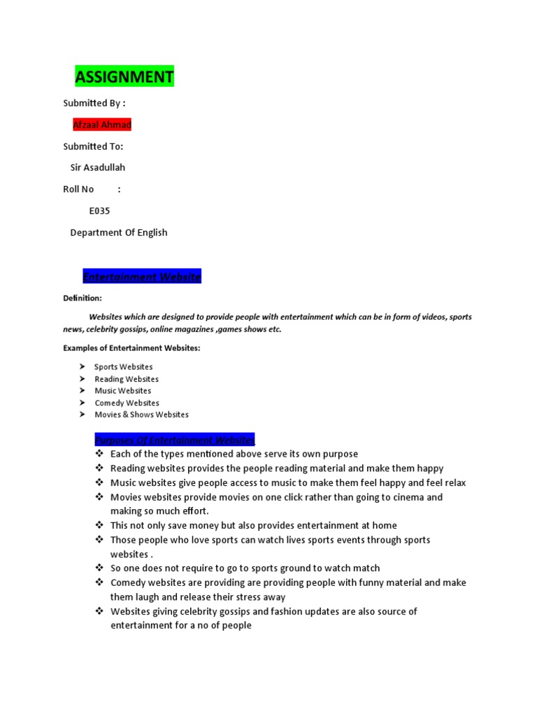 Assignment: Entertainment Website | PDF