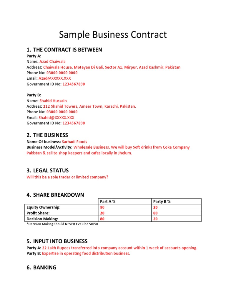 Sample Business Contract: 1. The Contract Is Between | PDF | Stocks ...