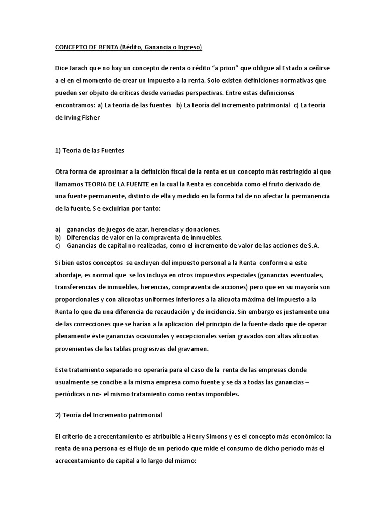 Teorías de la Renta y su Definición | PDF | Impuesto sobre la renta ...