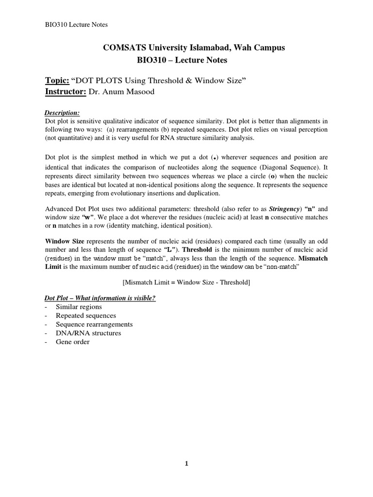 Dot Plot Analysis with Thresholds | PDF | Nucleic Acids | Sequence ...