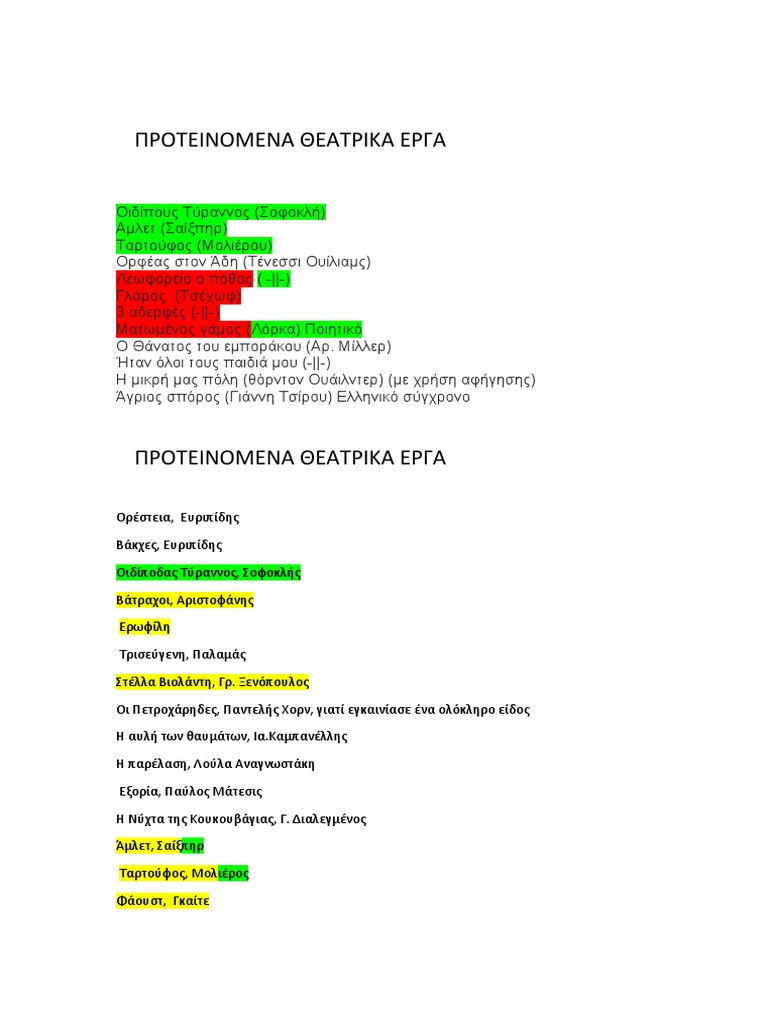 ΠΡΟΤΕΙΝΟΜΕΝΑ ΘΕΑΤΡΙΚΑ ΕΡΓΑ | PDF