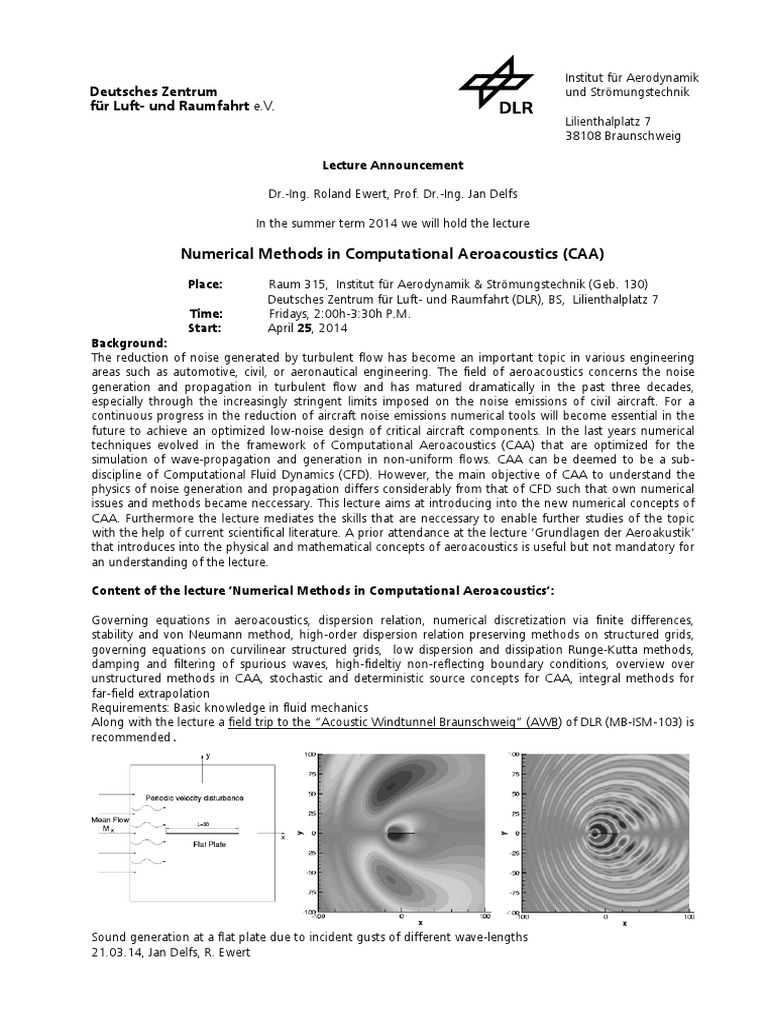 Numerical Methods in Computational Aeroacoustics (CAA) : Deutsches Zentrum Für Luft-Und ...