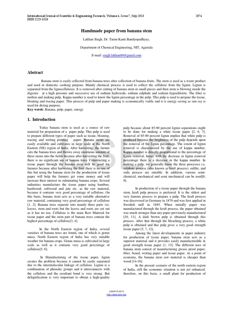 Handmade Paper From Banana Stem | PDF | Pulp (Paper) | Paper