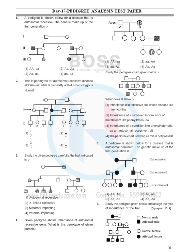 Day-17 - Pedigree Analysis Test Paper - Final | PDF | Dominance ...
