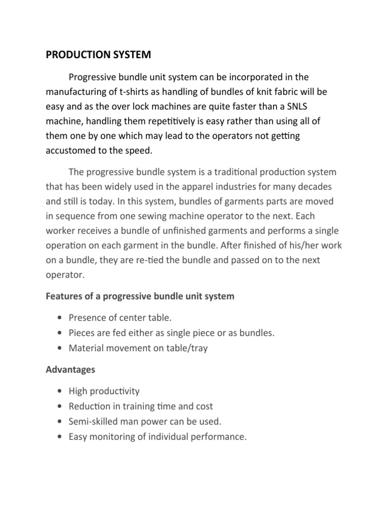 Production System: Features of A Progressive Bundle Unit System | PDF ...
