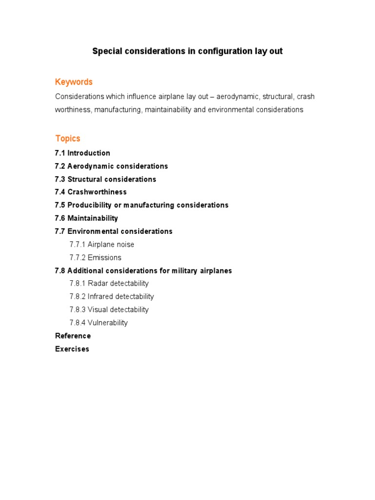 Special Considerations in Airplane Layout | PDF | Airplane | Drag (Physics)