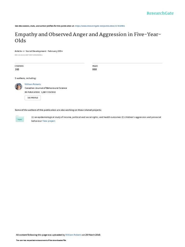 Empathy and Observed Anger and Aggression in Five Year Olds | PDF ...