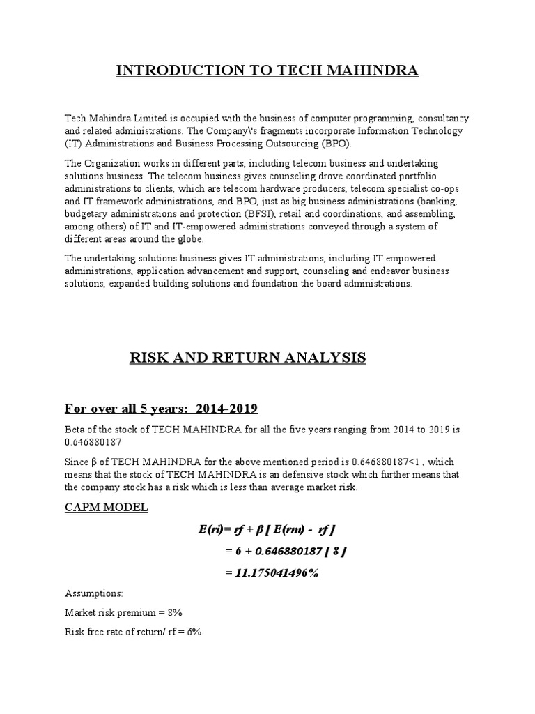 tECH mAHINDRA gROUP | PDF | Errors And Residuals | Beta (Finance)