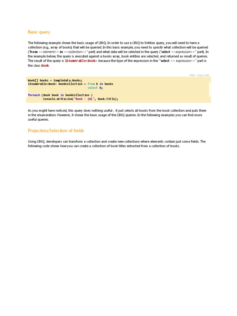 Basic Query: Ienumerable Book | PDF