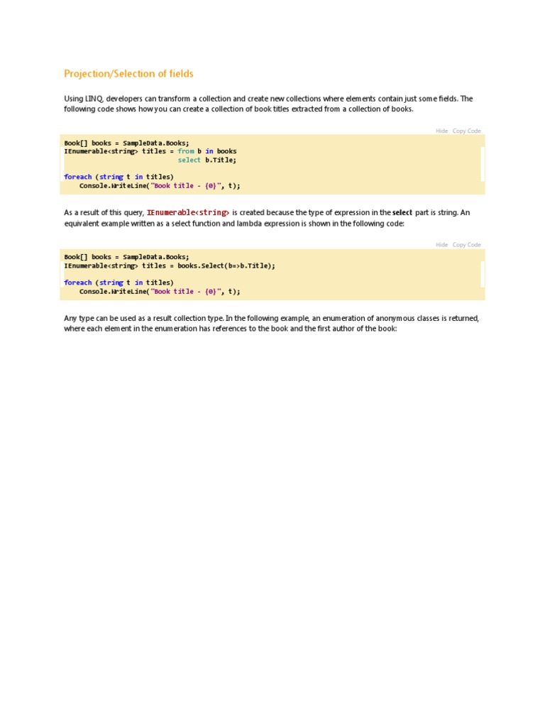 Projection/Selection of Fields | PDF