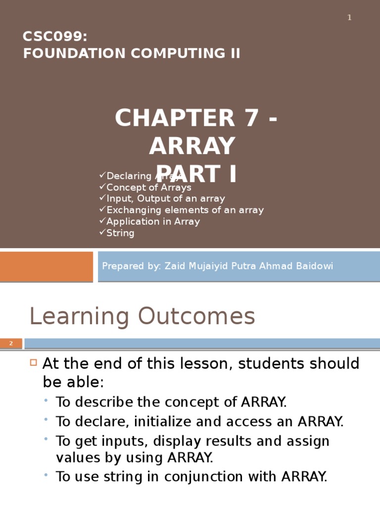 Chapter 7 Array I Pdf String Computer Science Array Data Structure 0370