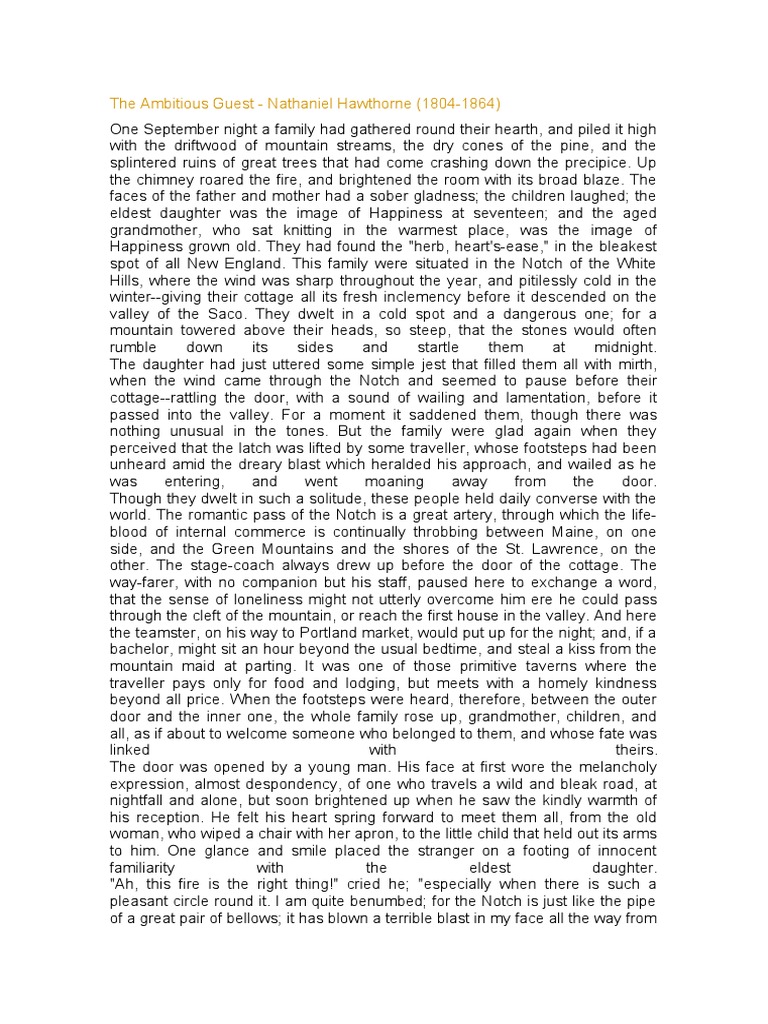 The Ambitious Guest - Nathaniel Hawthorne (1804-1864) | PDF