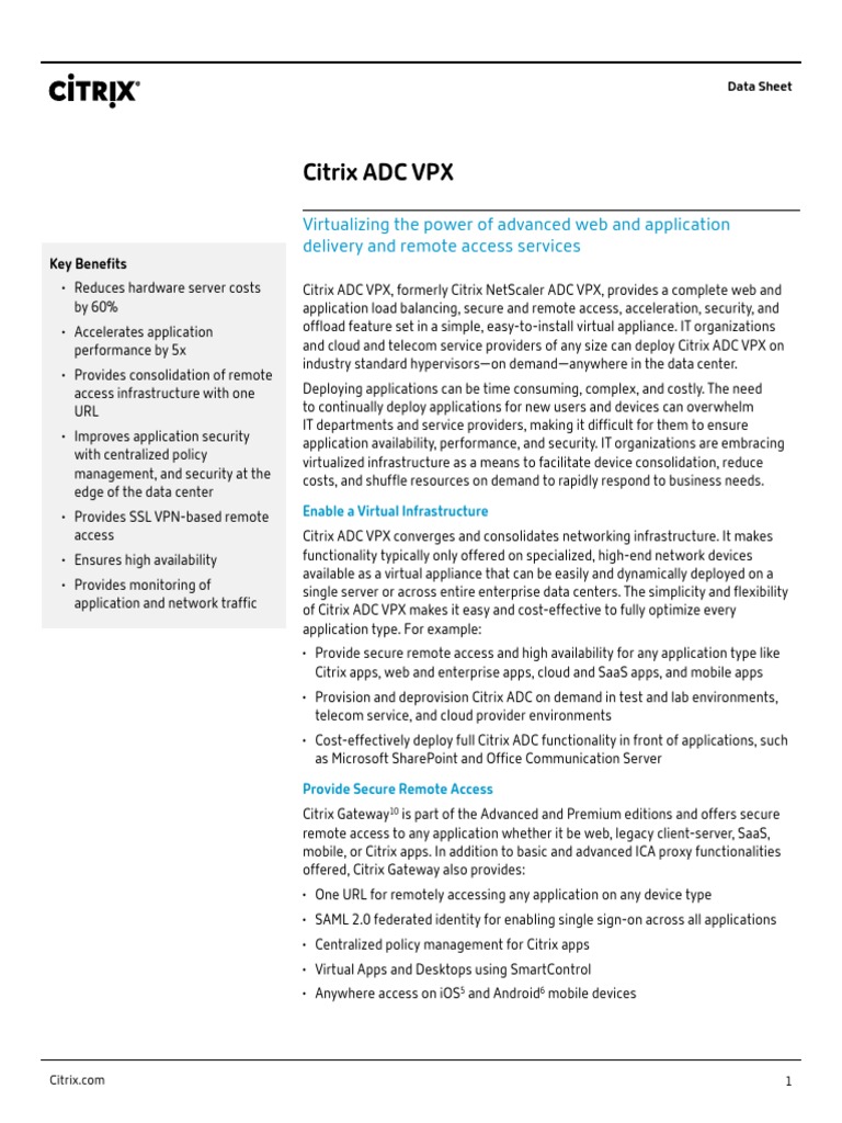 Citrix Adc VPX Data Sheet PDF | PDF | Citrix Systems | Data Center