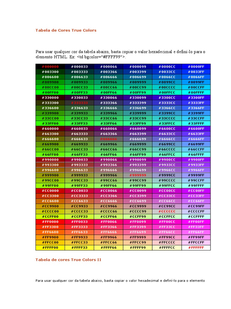 Tabela de Cores HTML | Chess | Computing And Information Technology