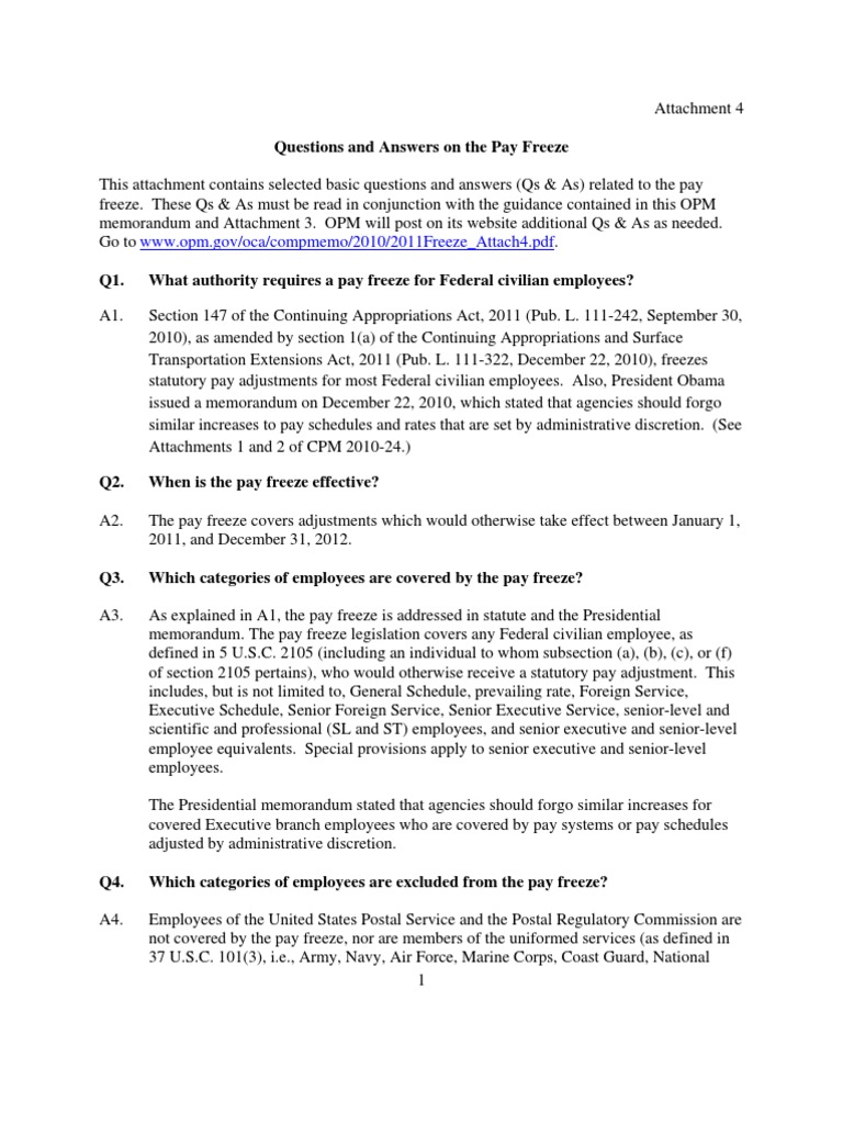 OPM Pay Freeze Memo | PDF | Public Sphere | Executive Branch Of The ...