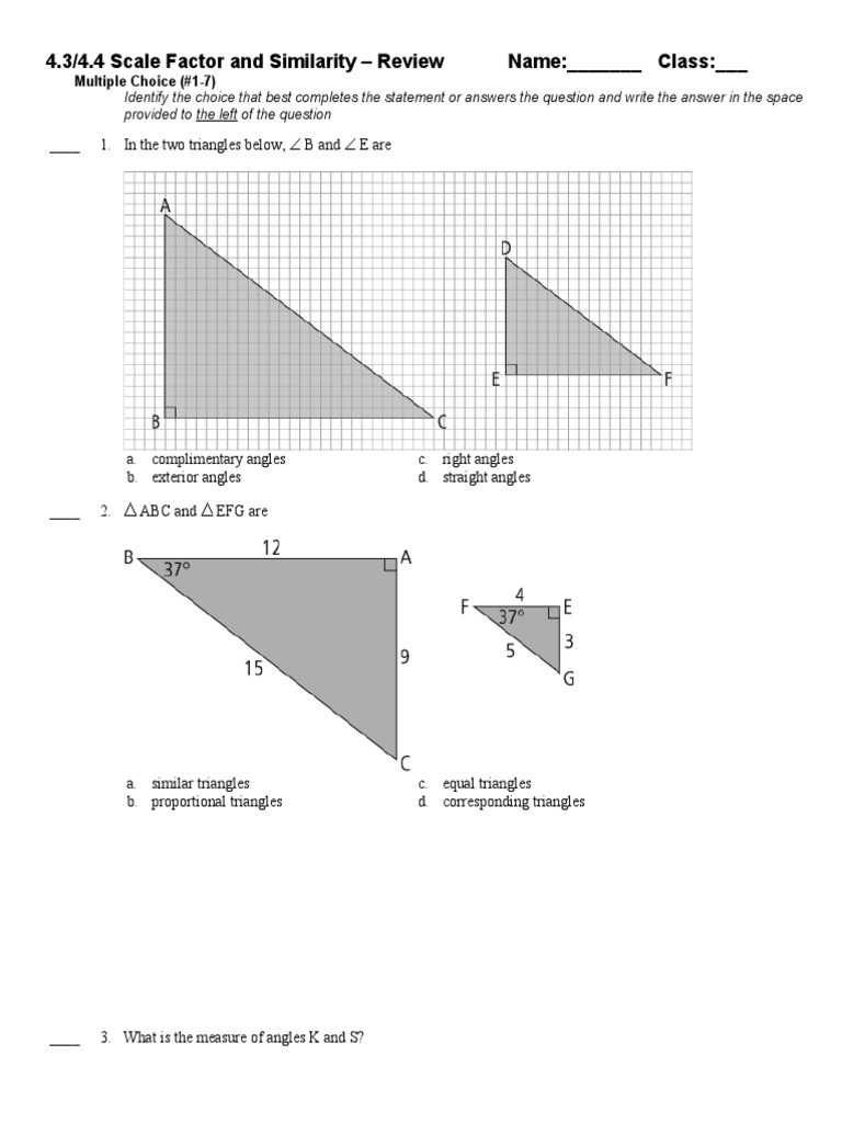 4.3/4.4 Scale Factor and Similarity - Review Name: - Class | PDF ...