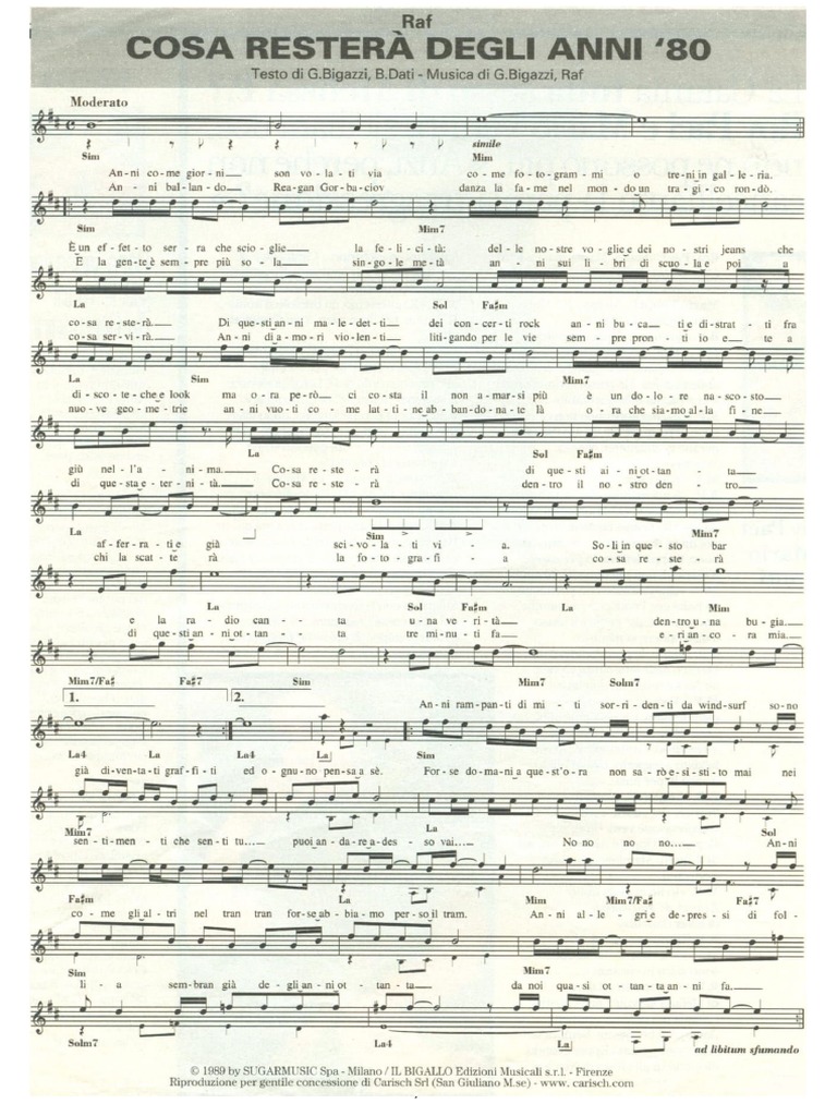 Cosa Resterà Degli Anni '80 Raf | PDF