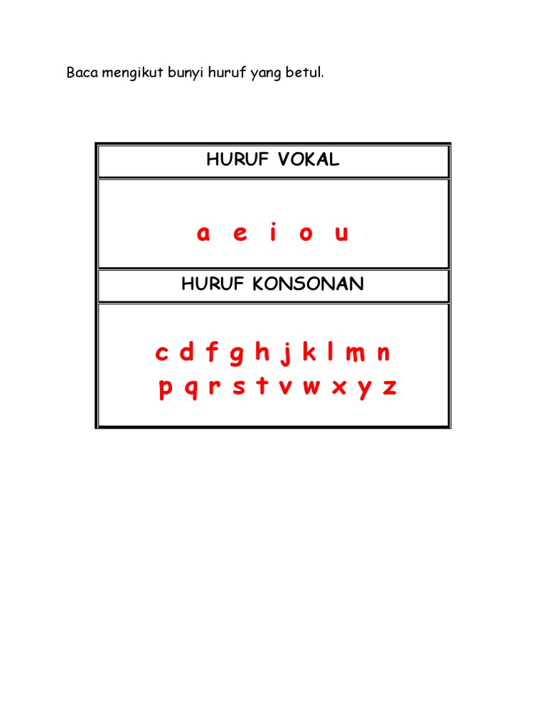 Latihan Kemahiran Huruf Vokal | PDF