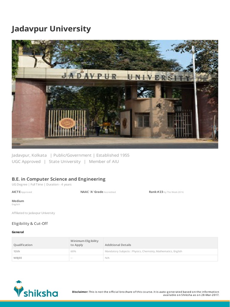 Jadavpur University: B.E. in Computer Science and Engineering | PDF ...