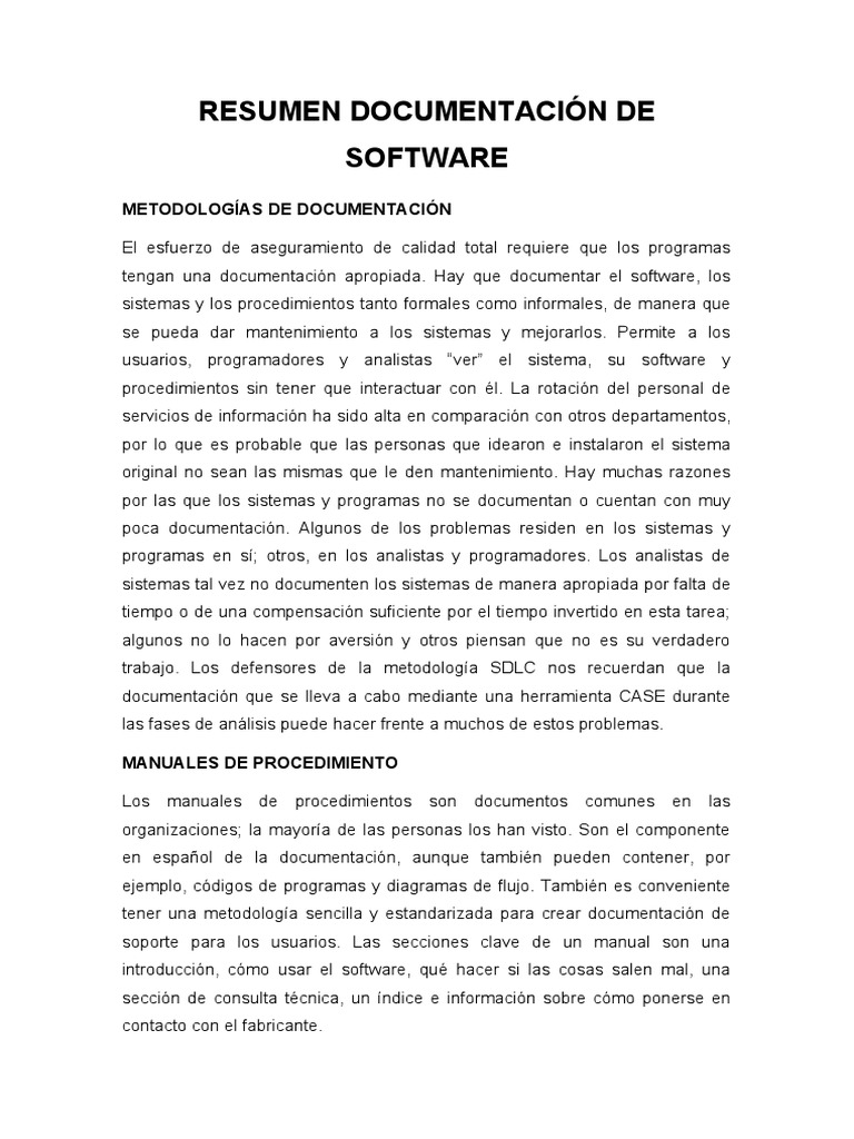 Resumen Documentación de Software | PDF | Tecnologías de la información ...