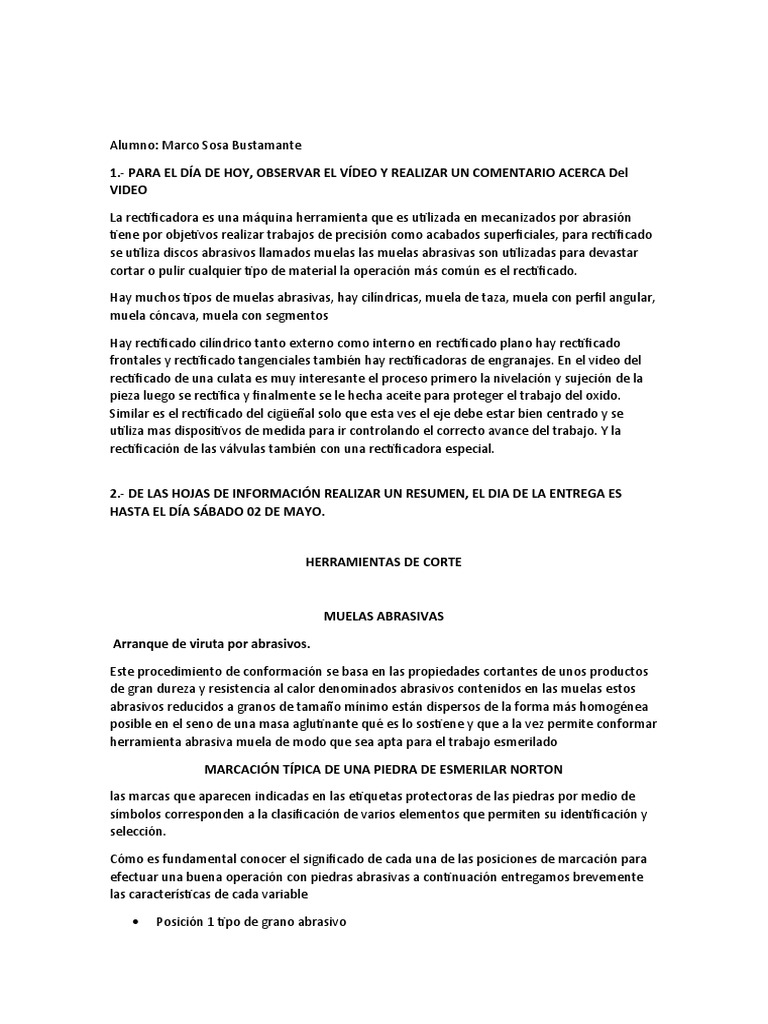 Tarea de Investigacion | PDF | Rectificado (corte abrasivo) | Acero