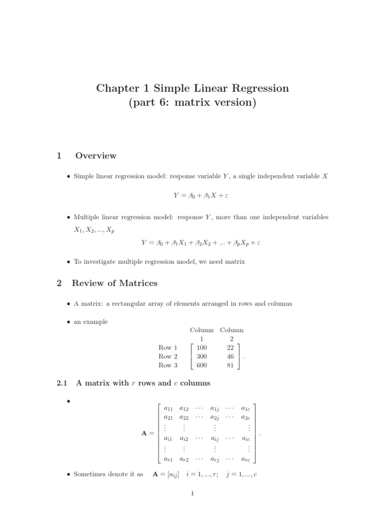 Matrix Approach to Linear Regression | PDF | Matrix (Mathematics ...