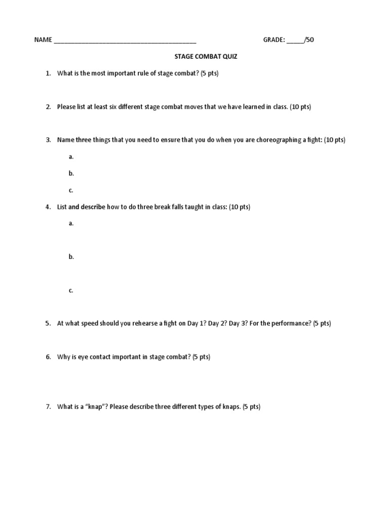 Stage Combat Quiz | PDF