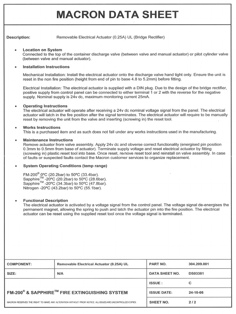 Macron TSP Electrical Actuator 304.209.001 Bridge Rectifier Datapage | PDF