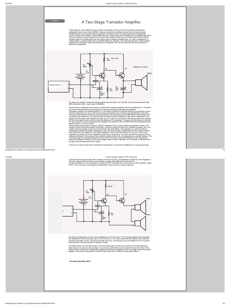 2 Stage Transistor Amplifier - BTEC Electronics | PDF | Amplifier ...