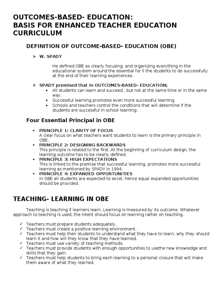 Outcomes-Based-Education: Basis For Enhanced Teacher Education ...