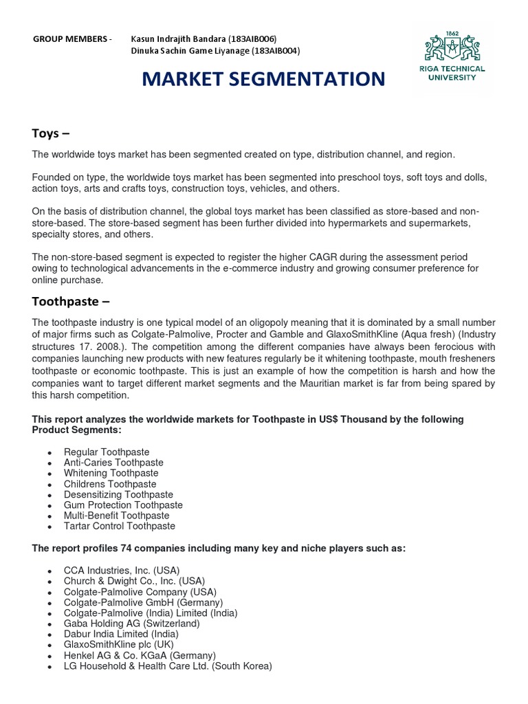 Market Segmentation: Toys | PDF | Market Segmentation | Car
