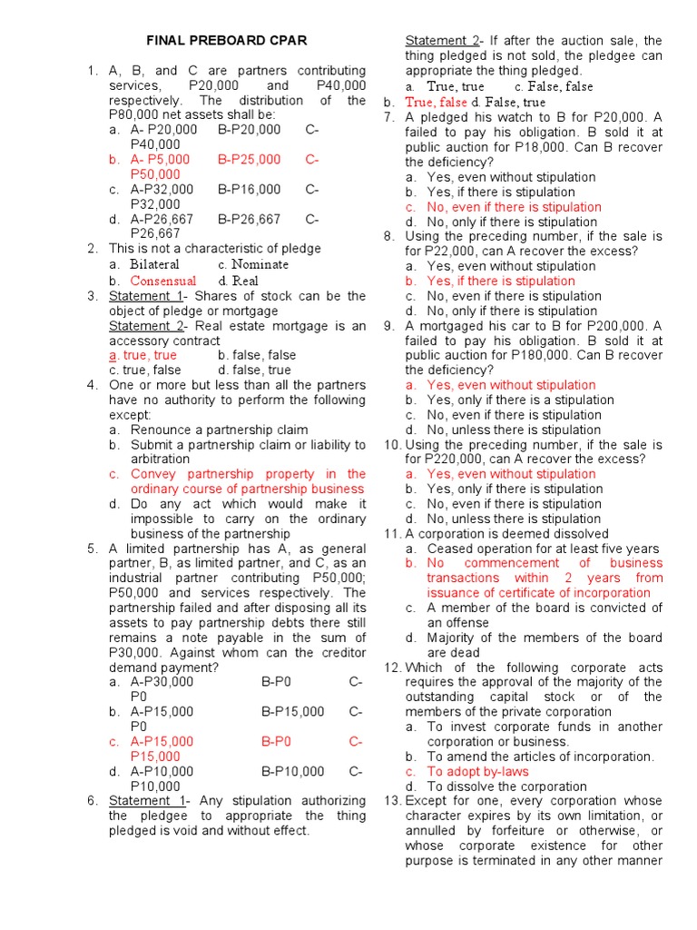 CPAR Final Pre-Board With Answersjjjj | PDF | Taxation In The United ...