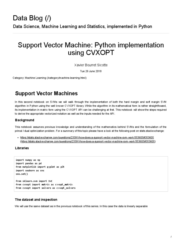 Support Vector Machine - Python Implementation Using CVXOPT - Data Blog ...