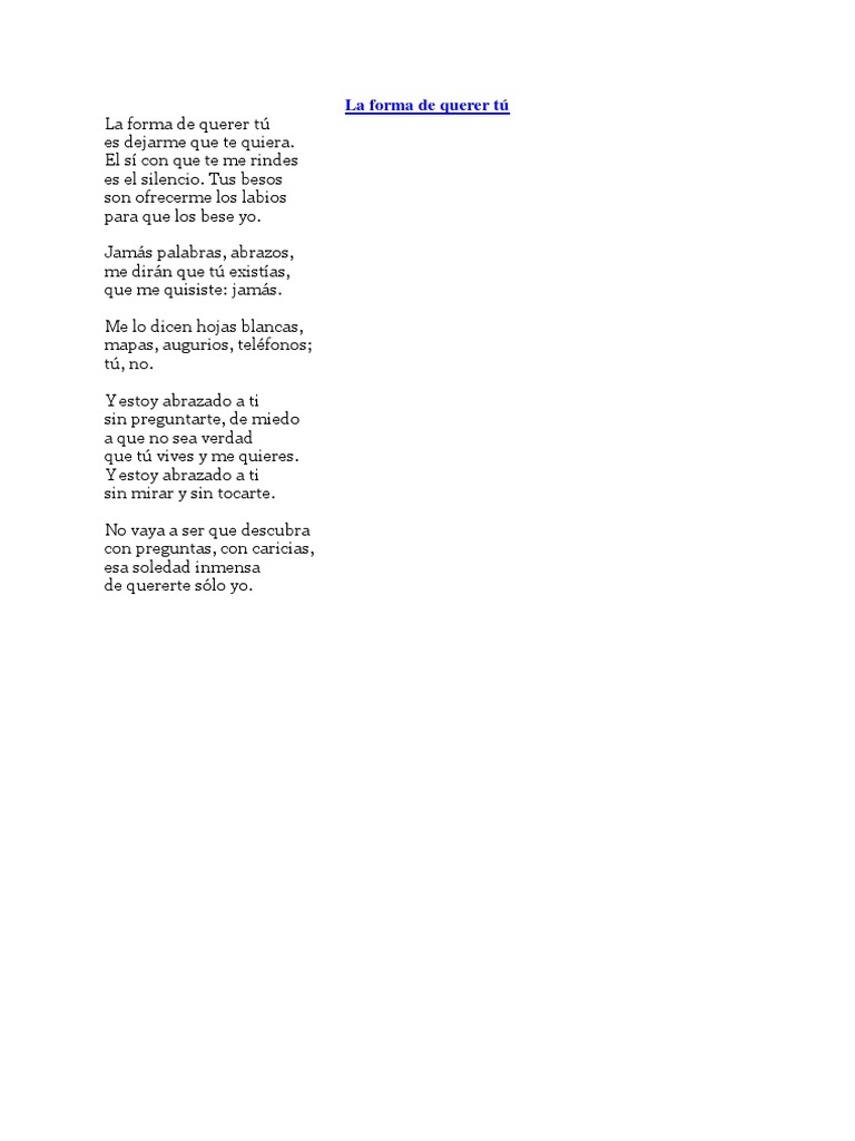 La Forma de Querer Tú Pedro Salinas PDF | PDF