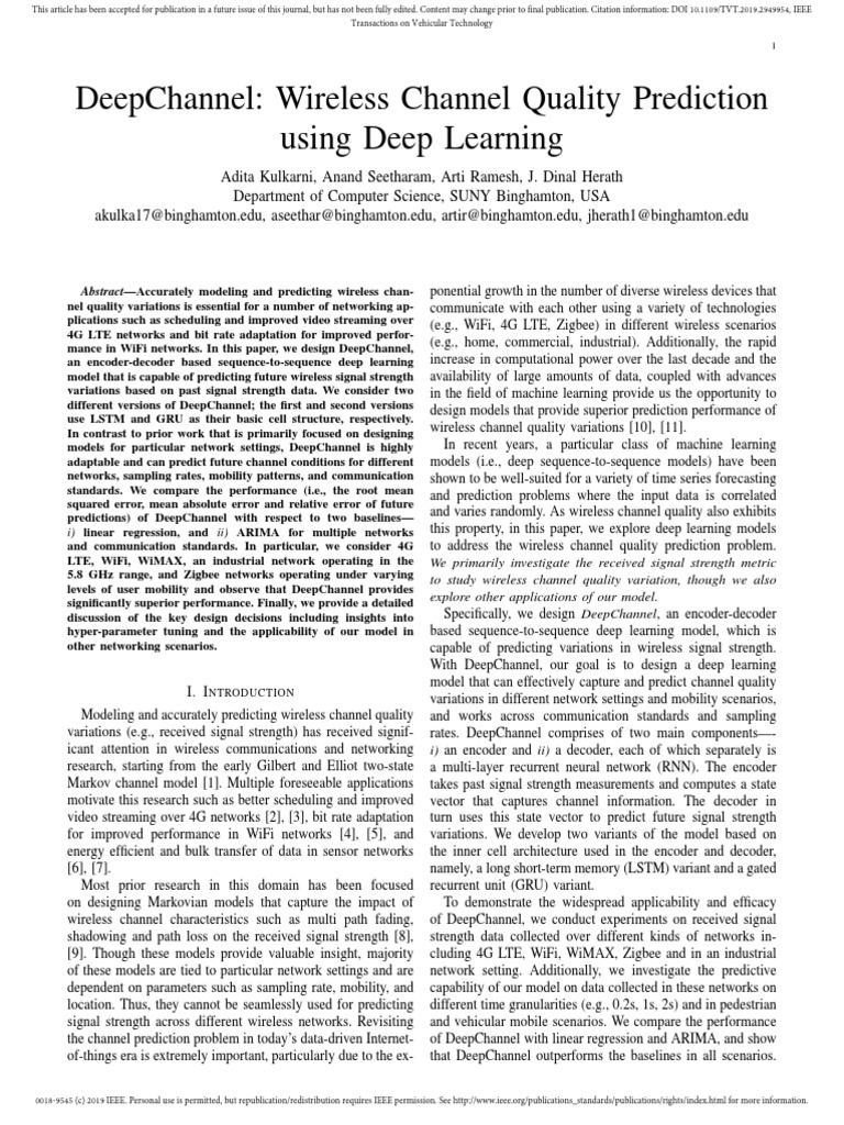 Deepchannel: Wireless Channel Quality Prediction Using Deep Learning ...