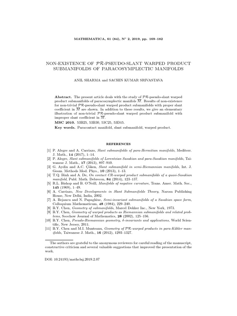 Non-Existence of Pr-Pseudo-Slant Warped Product Submanifolds of ...