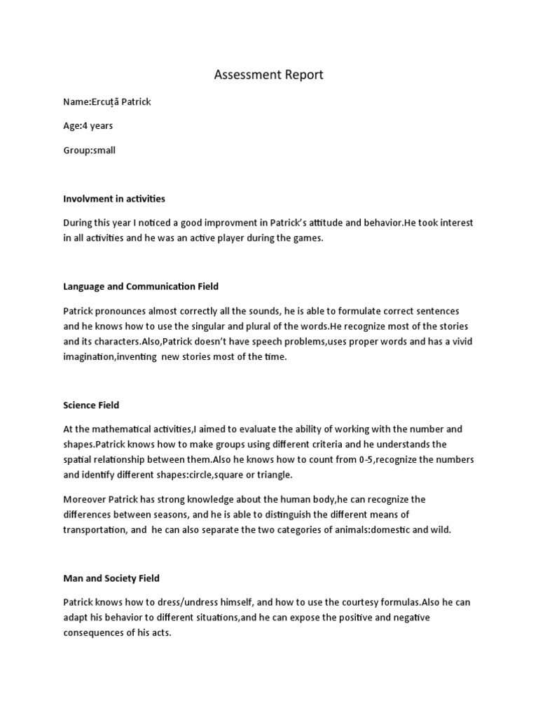 Assessment Report: Involvment in Activities | PDF