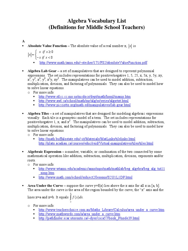 Algebra Vocab List 1 | PDF | Polynomial | Function (Mathematics)