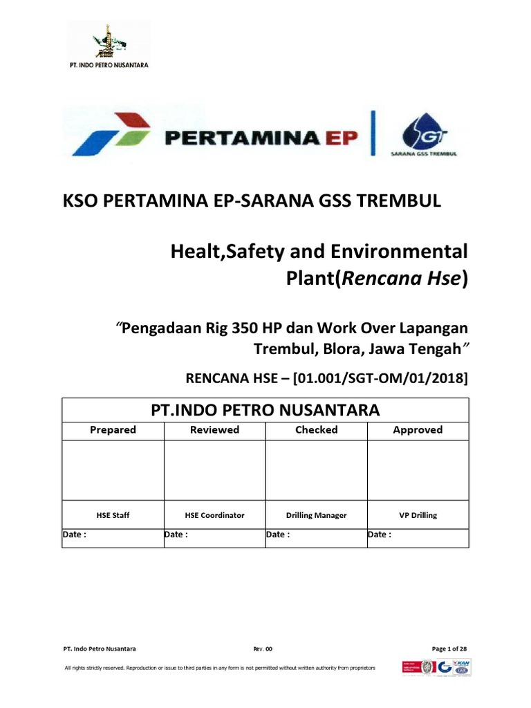 Healt, Safety and Environmental Plant (Rencana Hse) : Kso Pertamina Ep ...
