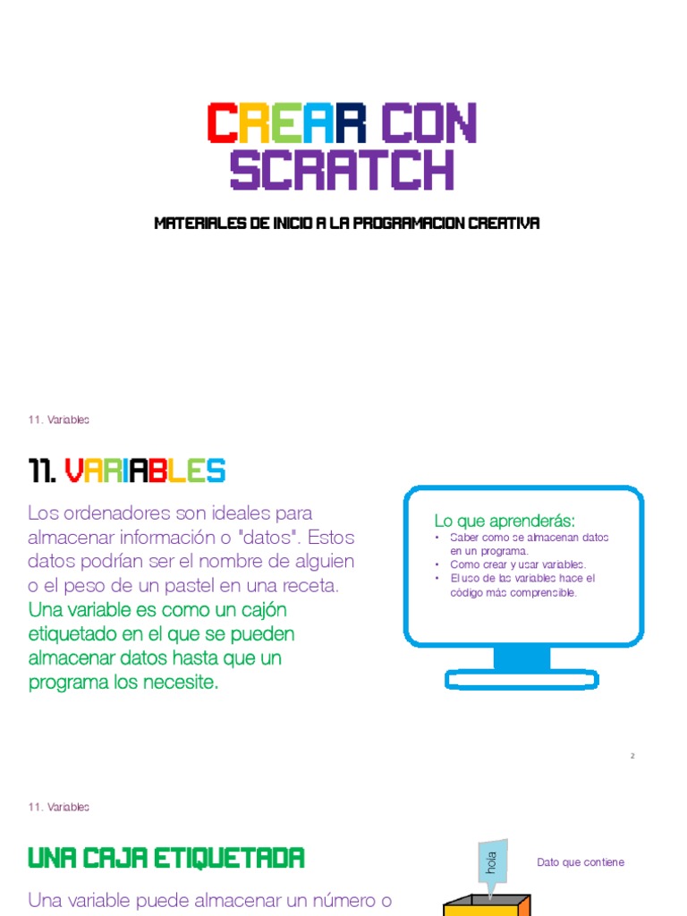 Crear Con Scratch - Variables | PDF | Scratch (lenguaje de programación) | Variable (informática)